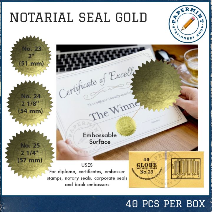 Notarial Seal (No. 23, 24, 25) Gold, Non-Adhesive Seals for Legal ...