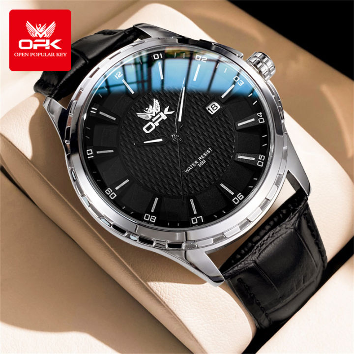 OPK watch for men original waterproof quartz movement genuine leather ...