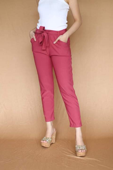 korean plain Trendy candy pants w/belt(9902). | Lazada PH