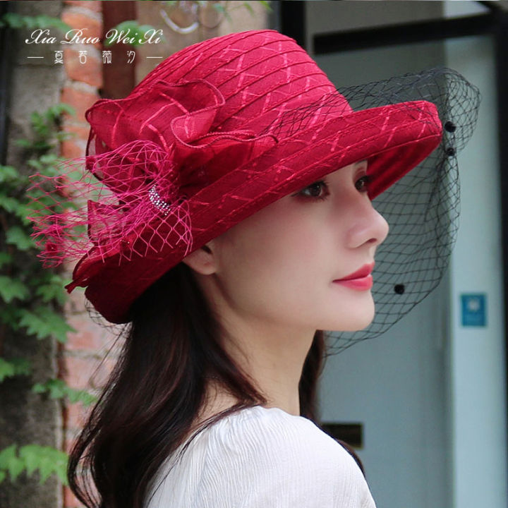 Elegant Floral Net Hat Women's Spring Summer Wide Brim Sunshade Cap ...