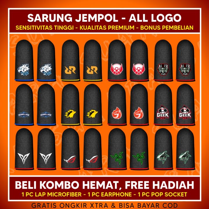 SUAARA All Logo Sarung Tangan Jempol Gaming EVOS RRQ ONIC ROG Premium ...