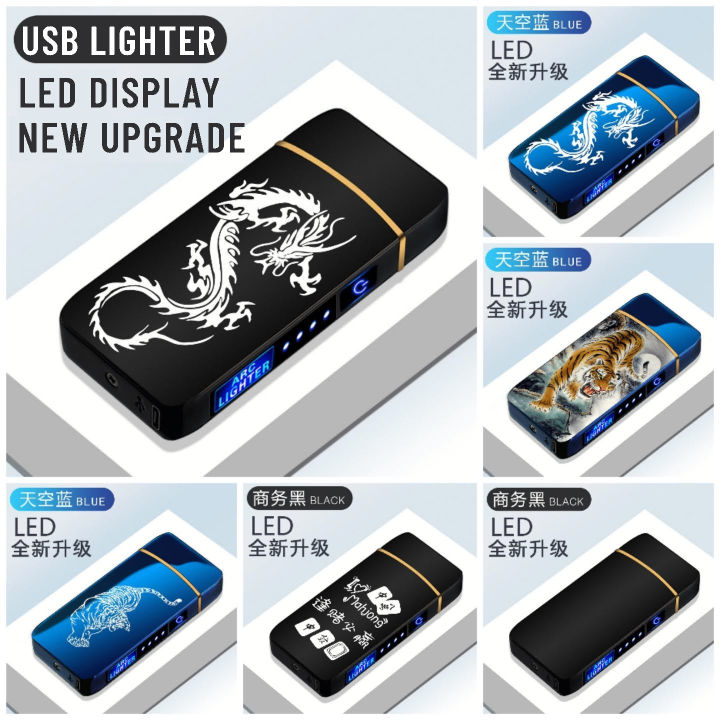 Laser Printed Dual Arc Rechargeable Electric Lighter, LED Indicator ...