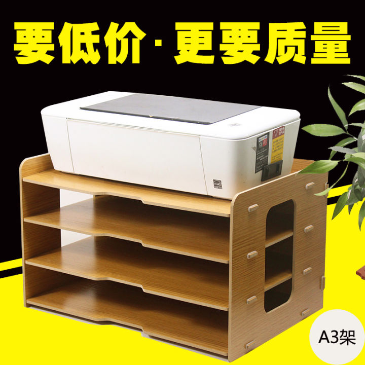 Thickened File Shelf Wooden Desktop Multi-Layer 4-Grid Office Bookshelf ...