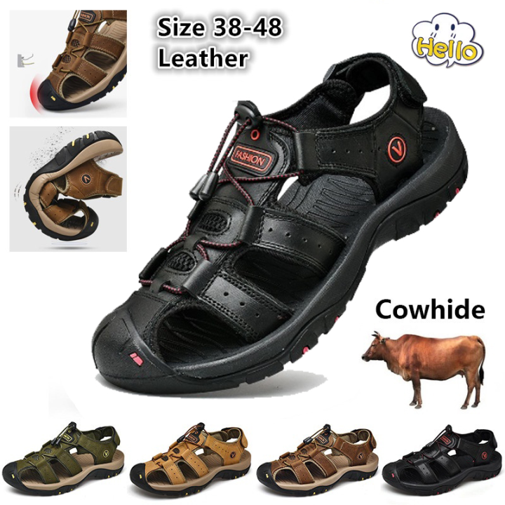 【Local Shipping】Men Shoes Sandals Breathable Leather Sandals Slippers ...