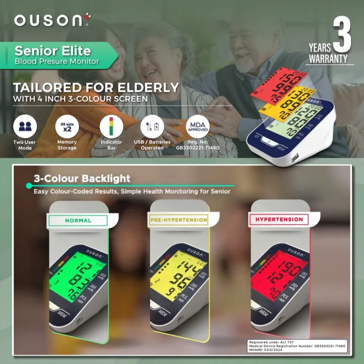 OUSON 3 Colour Arm Type Digital Blood Pressure Monitor Machine And ...
