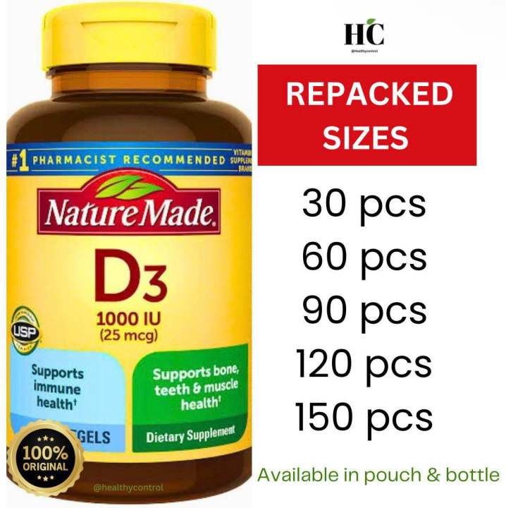 Nature Made Vitamin D3 25mcg 1000IU (REPACKED) w/ Freebies | Lazada PH