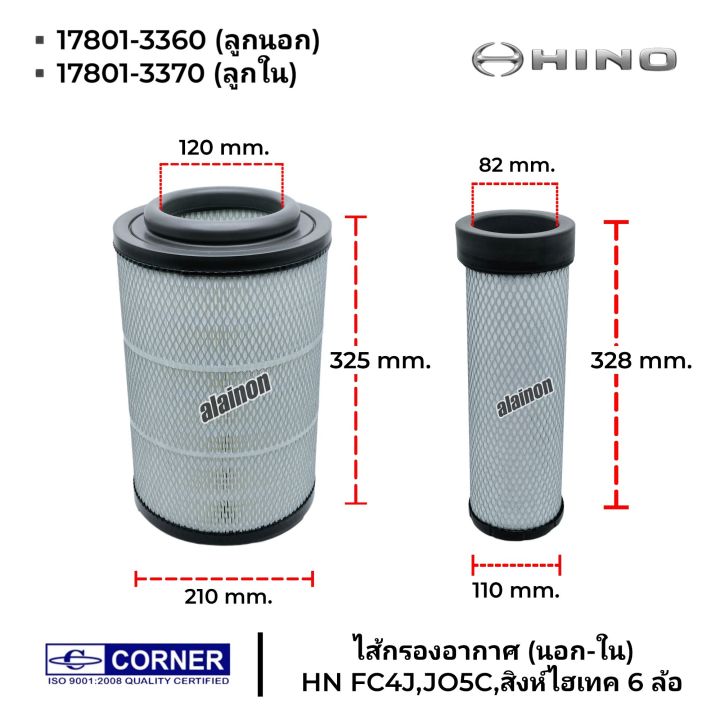 ไส้กรองอากาศ HINO MEGA FC4J,JO5C,สิงห์ไฮเทค (6ล้อ) 17801-3360 /17801 ...