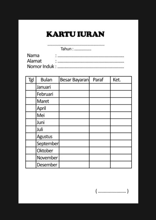 KARTU IURAN BULANAN COSTUM NAMA LEMBAGA isi 50 Pcs | Lazada Indonesia