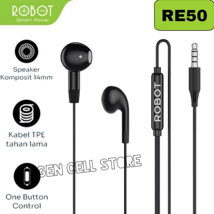 Headset Earphone ROBOT RE50 In Ear Wired Earphone Jack 3.5mm | Lazada ...