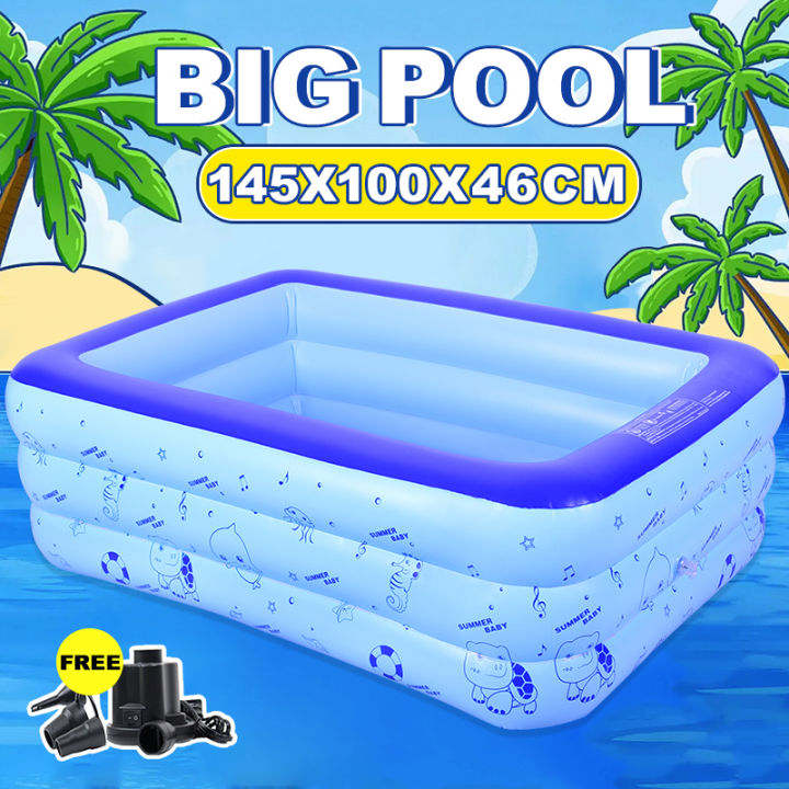 Blue swimming pool for kids water toys inflatable pool with air pump ...