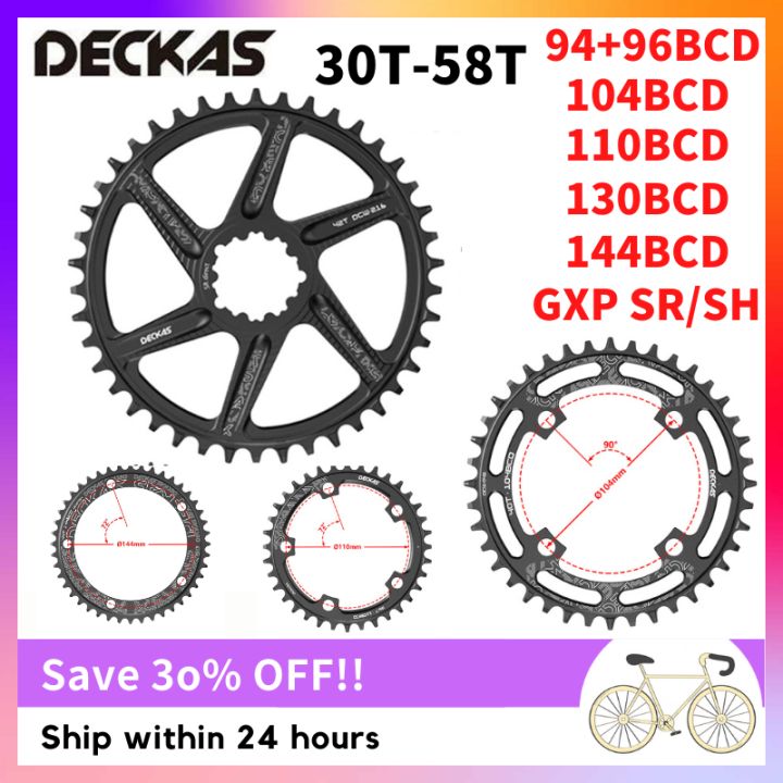 DECKAS Bicycle Round Chainring 94+96BCD 96BCD 104BCD 110BCD 130BCD 144BCD SH/SR GXP 32T-58T 7 ...