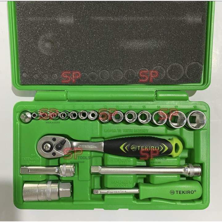 KUNCI SOCK / SHOCK SOCKET SET 21PCS TEKIRO 1/4"-3/8" UKURAN 4-19 MM 6 PT | Lazada Indonesia