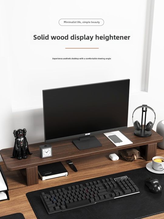 Computer Monitor Riser Office Desktop Shelf Storage Bracket Walnut Wood ...