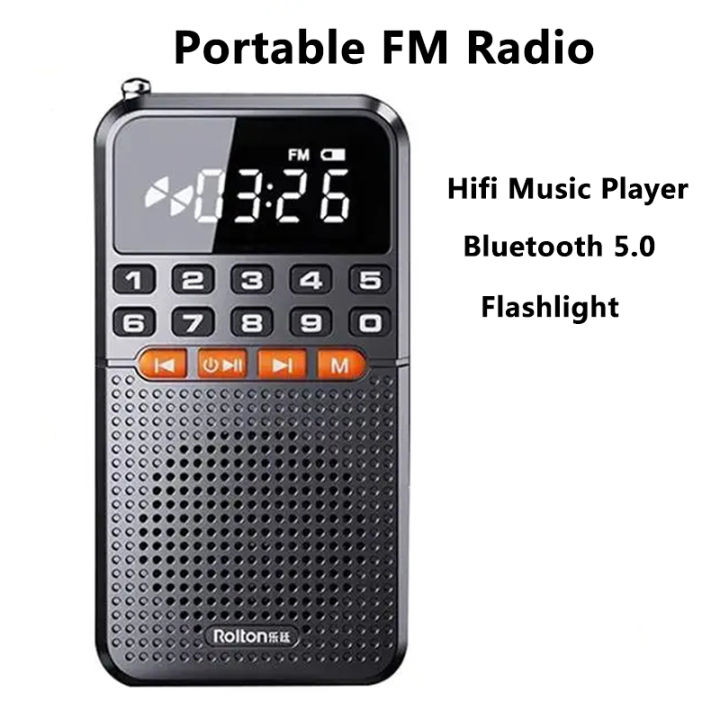 Mini Portable FM Radio Dual Antenna Pocket Radio Receiver Bluetooth 5.0 Speaker TF Card Music ...