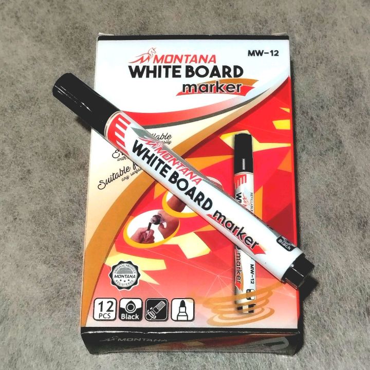 Spidol Montana White Board Marker MW-12 Spidol White Board Hitam 12 Pcs ...