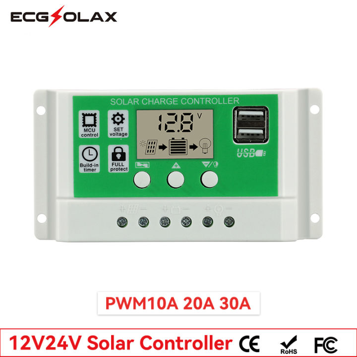 ECGSOLAX 30/20/10A PWM Solar Charge Controller 12v 24v Auto With LCD ...