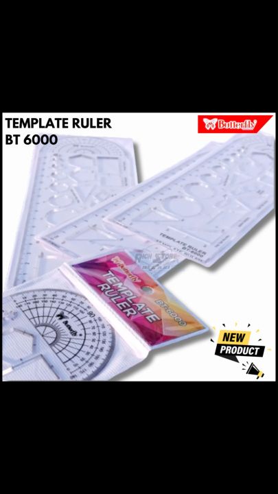 Penggaris Bentuk Busur Template Ruler Warna Transparan Butterfly BT ...