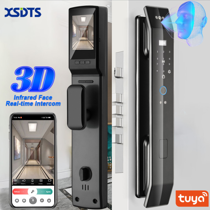 XSDTS Tuya 3D ใบหน้าแบบเรียลไทม์อินเตอร์คอมประตูล็อคอัจฉริยะกล้องวงจรปิดรหัสผ่านโดยใช้ลายนิ้วมือ ...