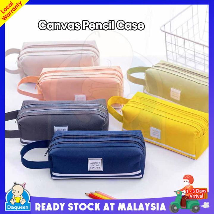 Large Double Layer Pencil Case Double Zip Canvas Pen Pouch Pen Holder ...