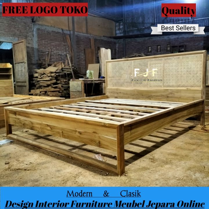 Dipan Tempat Tidur Rotan Minimalis Kayu Jati Mentah Non Finishing ( Pre ...