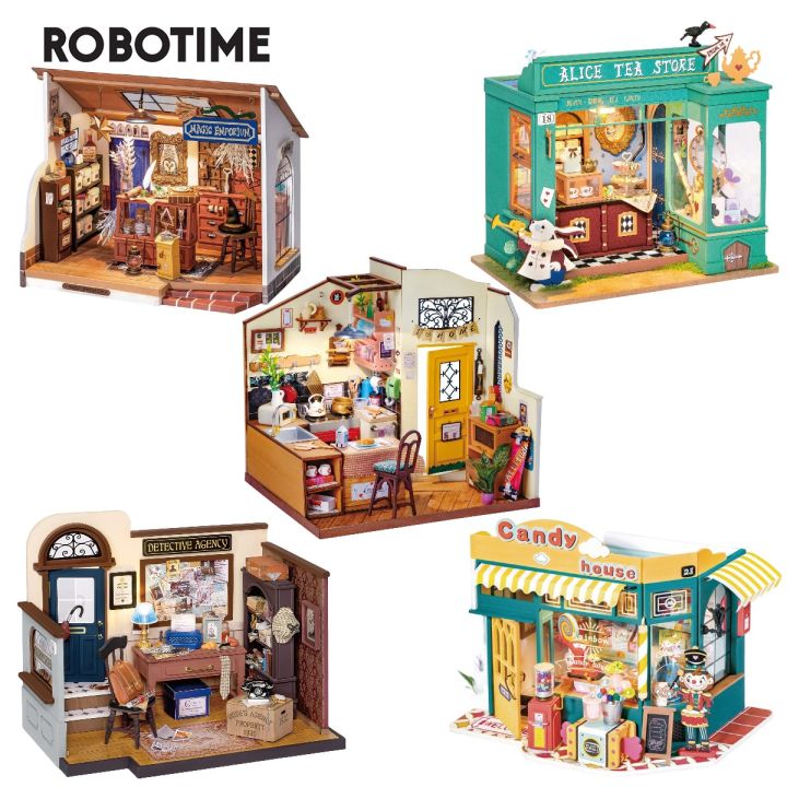 Robotime Rolife 5Kit DIY 3D Wooden Miniature 1:24 Dollhouse LED ...