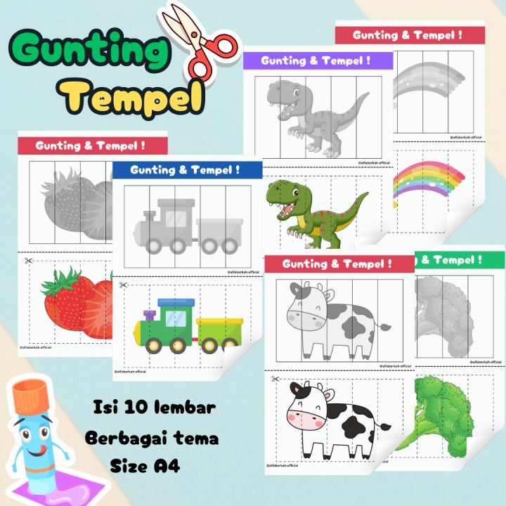 10lembar belajar Menggunting dan Menempel worksheet kegiatan cut and ...
