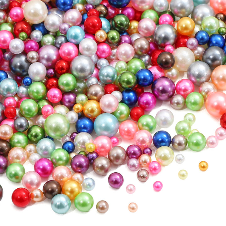 10g Approx 200Pcs No Hole 3-8mm Colorful ABS Round Imitation Pearl ...