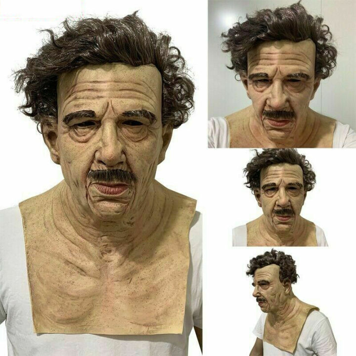 Old Man Mask Realistic Halloween Latex Human Wrinkle Face Old Man Mask ...