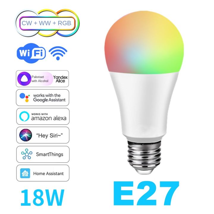 WiFi Smart LED Bulb E27 12/15/18W RGB Voice Dimmable Light Ampolleta ...