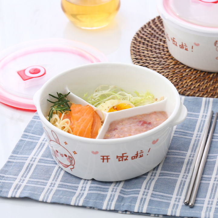 Japanese Style Ceramic Bento Box round Bowl with Lid Microwave Safe ...