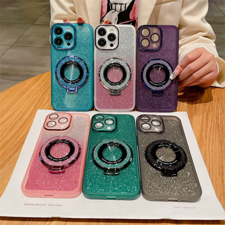 For Infinix Note 40 5G 2024 Gradient Bling Casing With Magnetic Stand Holder Clear Glitter Phone ...