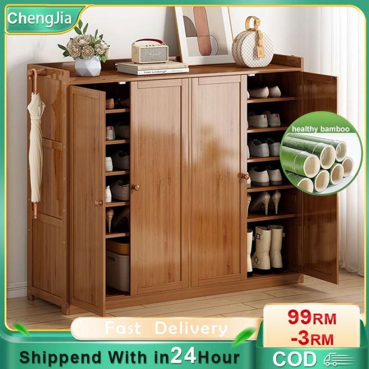 Bamboo Shoe Cabinet Multi-layer With Door Drawer Multi-Functional Shelf ...