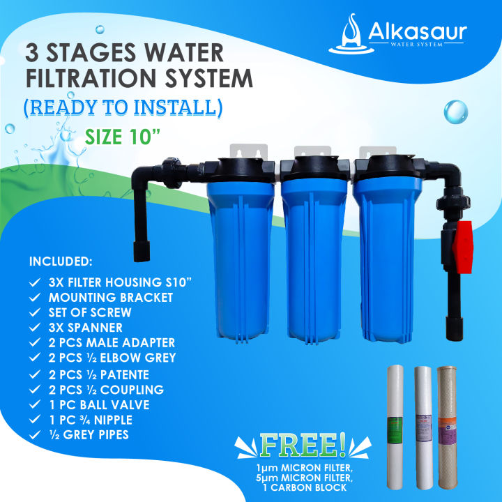 3 Stages 10" Water Filtration System Set with FREE Filters Ready to ...