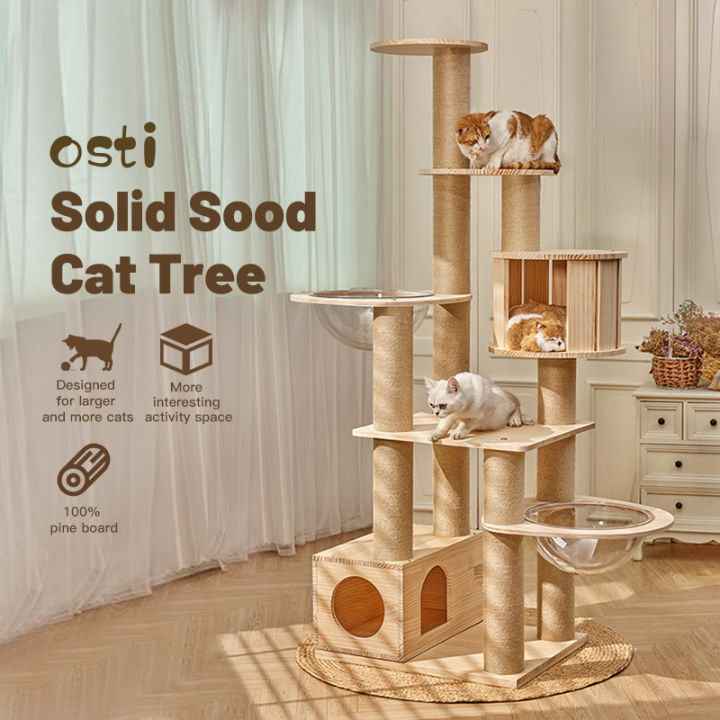 Osti Luxury Dual Space Capsule Pine Wood Cat Tree for Multiple Cats ...