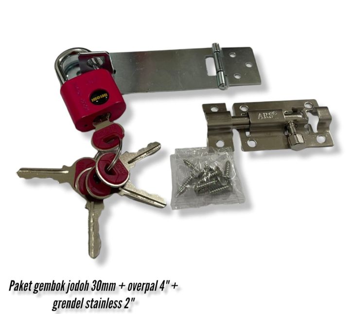Paket gembok jodoh 30mm + overpal 4” + grendel stainless 2inch | Lazada ...
