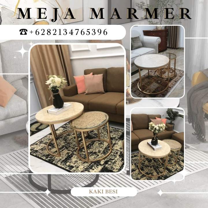 Set meja nesting minimalis untuk ruang tamu bahan marmer kombinasi kaca ...