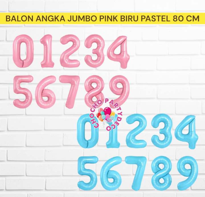 Balon Angka Pink Pastel Jumbo 80 cm / Balon Angka Biru Pastel Jumbo 80 ...