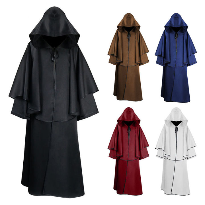 Medieval Wizard Cloak Halloween Hooded Robe Monk Robe Cloak Long Sleeve ...