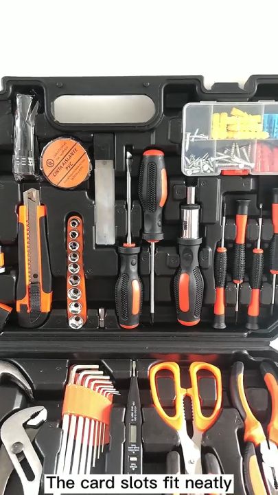 102pcs Tools Set Household Tool box Hardware Hand Tools screwdriver wrench pliers saw electric ...