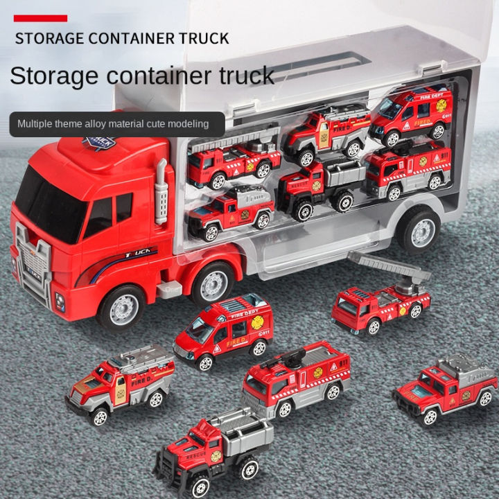 6 in 1 Toy Alloy Truck Container Vehicle Set Toys For Kids Boys Police ...