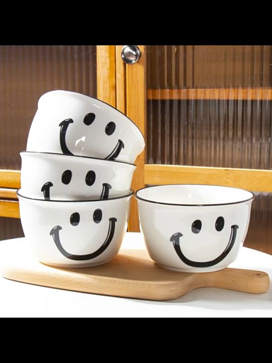 【พร้อมส่ง】ชามเซรามิกลายหน้ายิ้ม จานชามเซรามิคงานพรีเมี่ยม Smile ...