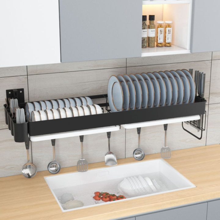 Punch-Free Kitchen Wall-Mounted Shelves Wall Dish Rack Draining Rack ...