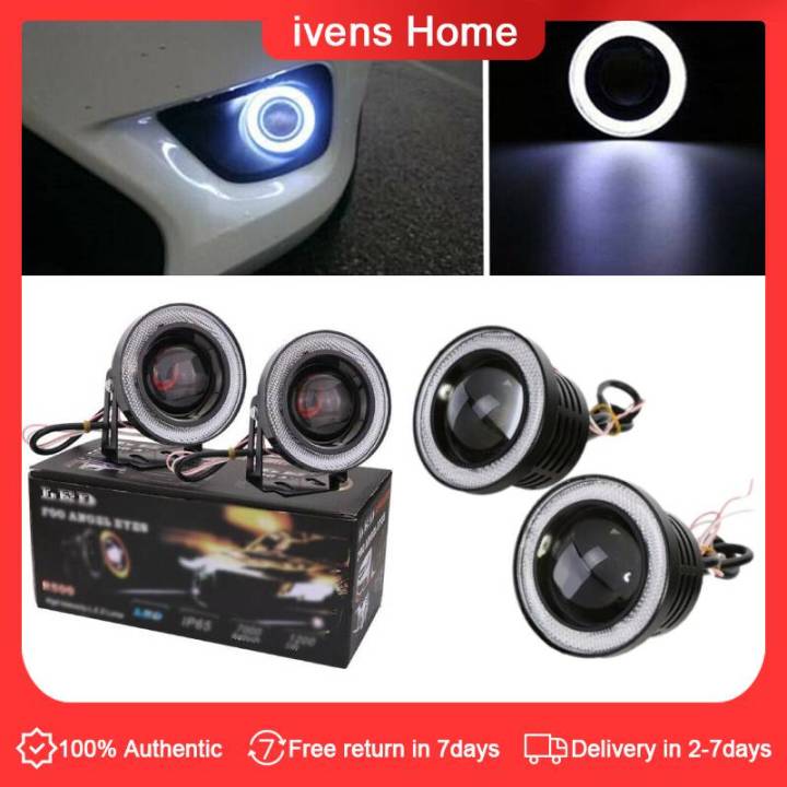 A Pair 3.5" COB LED Fog Light Projector Car blue Angel Eyes Halo Ring DRL Lamp | Lazada PH