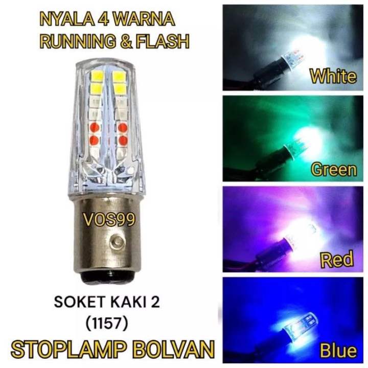 LAMPU STOP BOLVAN NYALA 4 WARNA RUNNING & FLASH DC 12V UNIVERSAL [SOKET ...