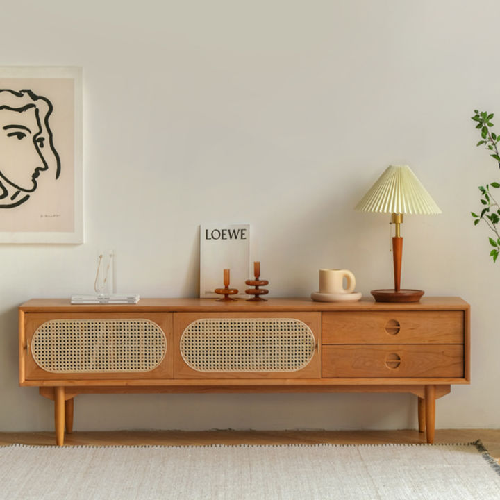 Minimalist Solid Wood TV Cabinet Japanese-Style Bedroom TV Stand Nordic ...