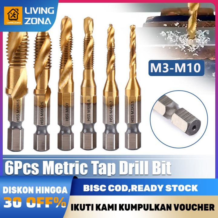 Mata Bor 6PCS Pembuat Ulir Drat Drill Tap Set Twist Spiral Tapper Baut ...