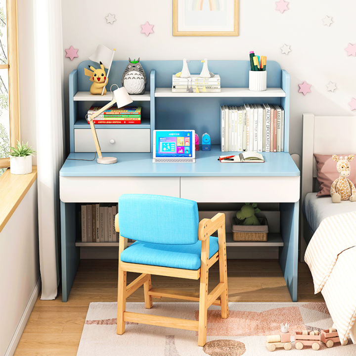 Kids Study Table with drawer Meja belajar Combined Bookcase bookshelf ...