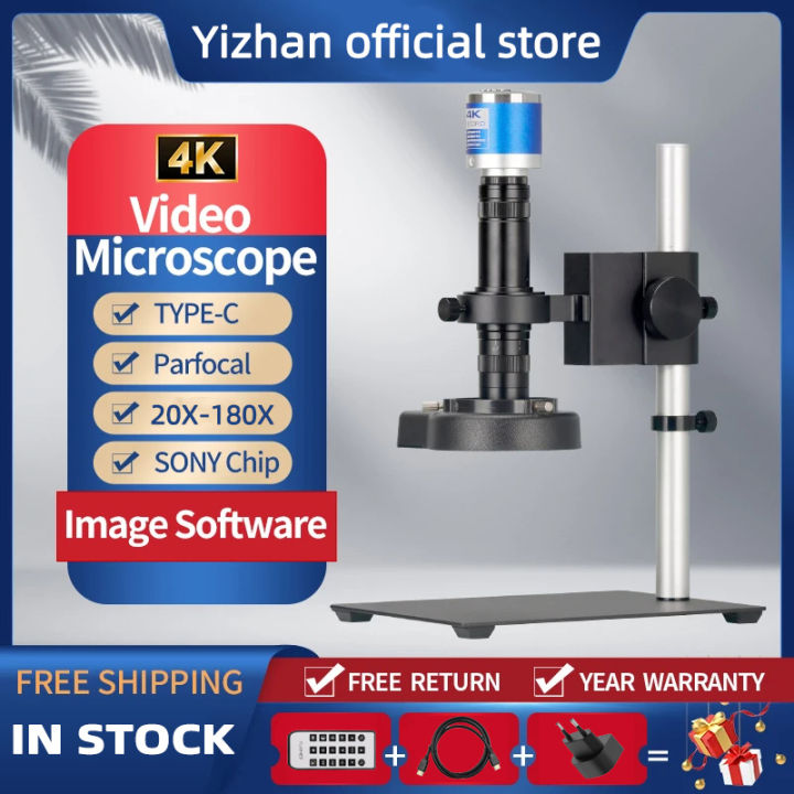 4K Feature HD Video Microscope 20-180X Continuous zoom C-Mount Parfocal ...