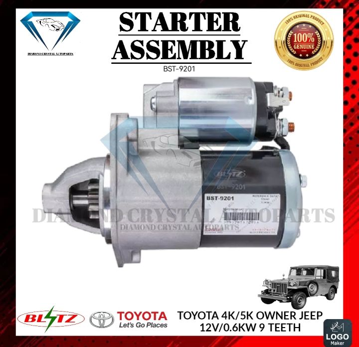 STARTER ASSEMBLY TOYOTA 4K / 5K OWNER JEEP 12V/0.6KW 9 TEETH "BLITZ ...
