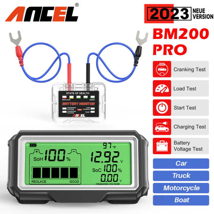 ANCEL BM200 PRO Car & Motor Bluetooth Battery Tester Waterproof 12V LED ...